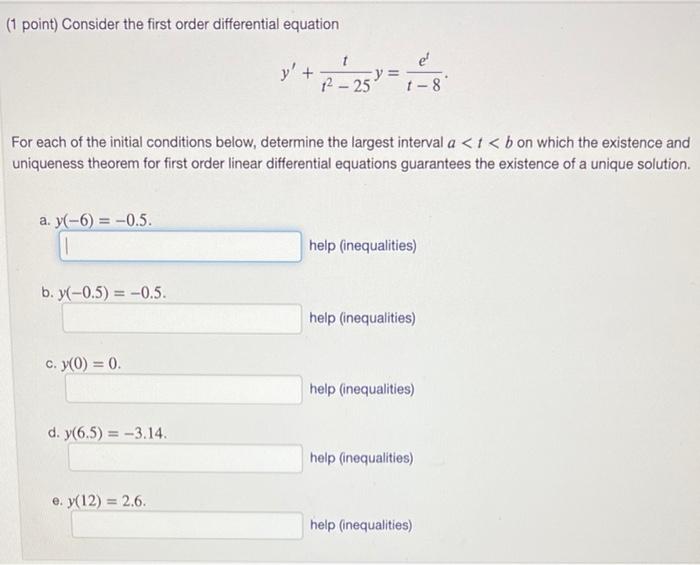 Solved (1 point) Consider the first order differential | Chegg.com