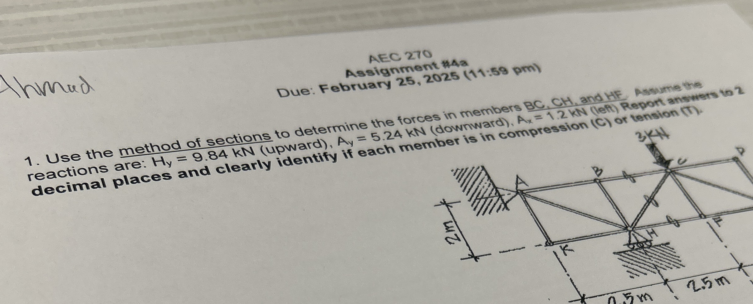 How to solve Use the method of sections to determine | Chegg.com