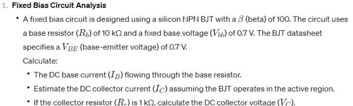 Solved Fixed Bias Circuit AnalysisA fixed bias circuit is | Chegg.com