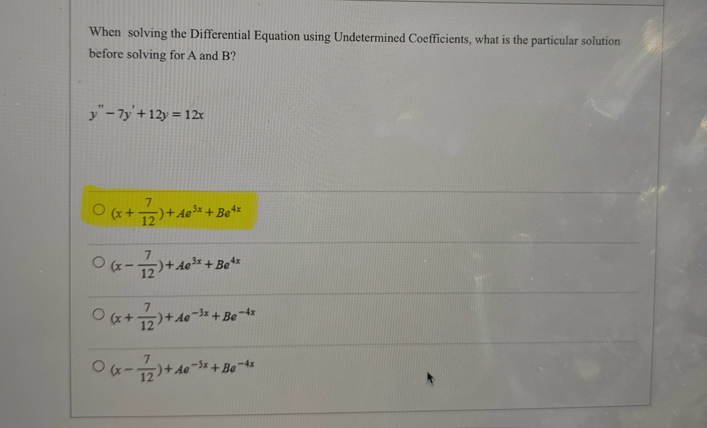 When solving the Differential Equation using | Chegg.com When solving the Differential Equation using | Chegg.com