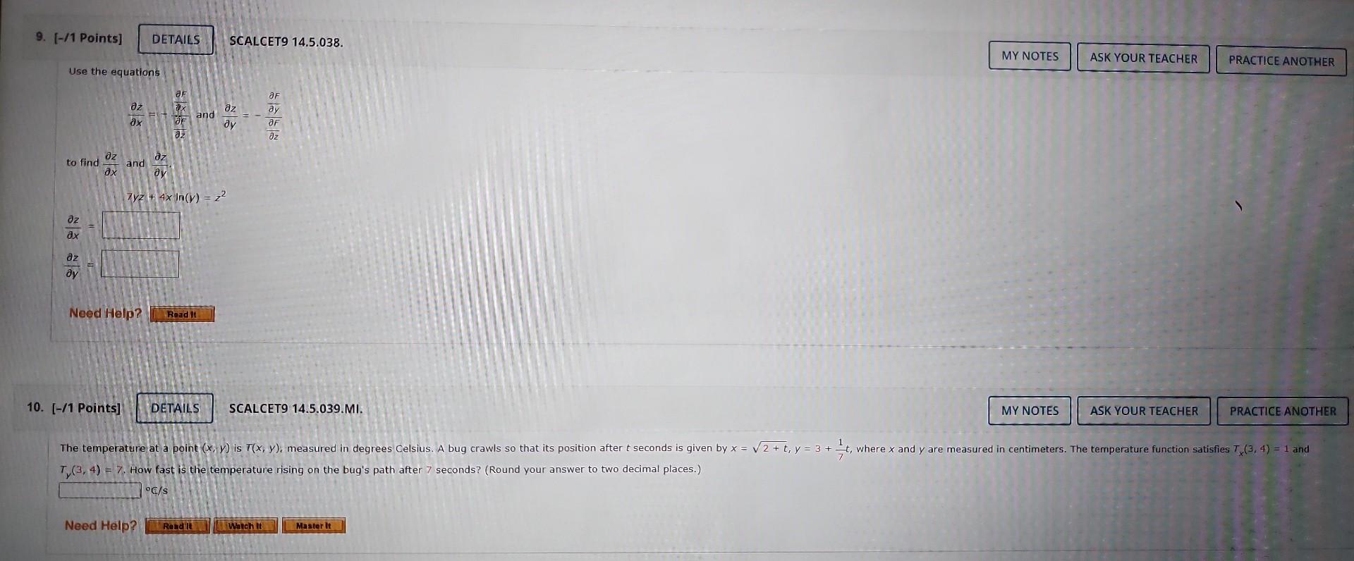 Solved to find ∂x∂z and ∂y∂z. SCALCET9 14.5.039.MI. | Chegg.com