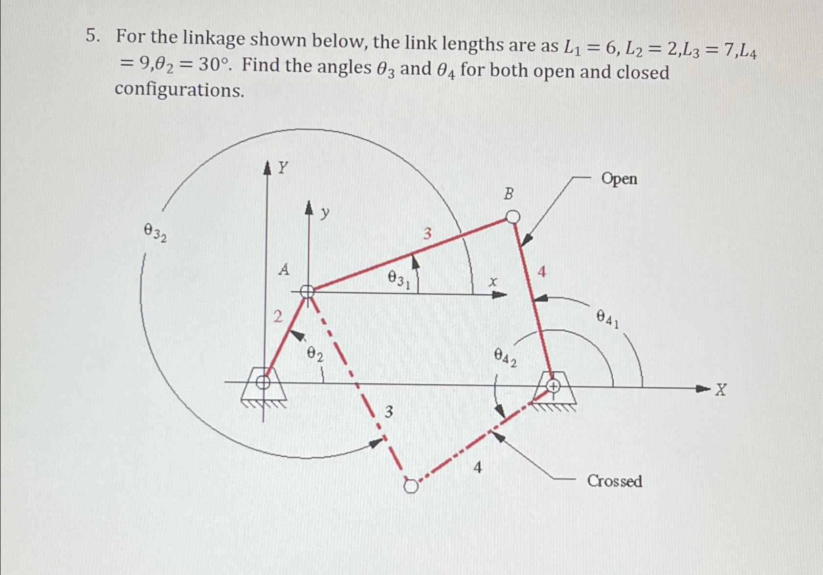 Solved For the linkage shown below, the link lengths are as | Chegg.com