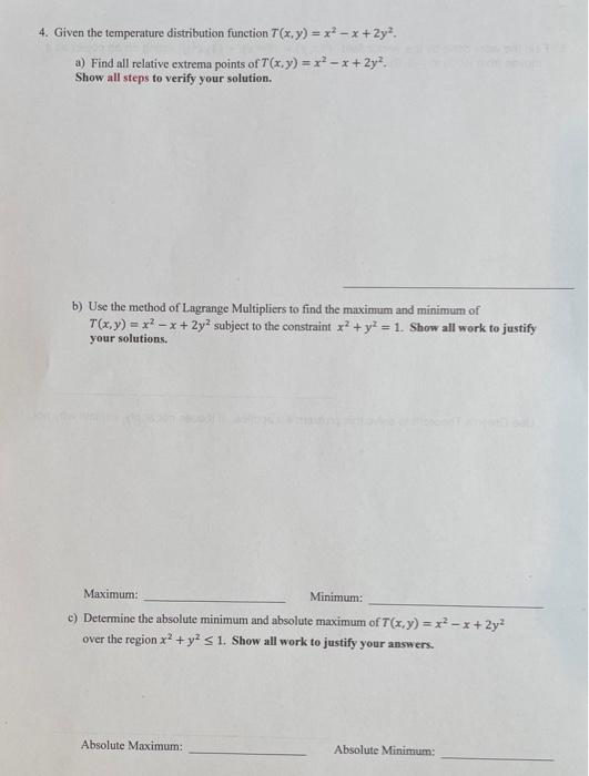 Solved 4. Given the temperature distribution function | Chegg.com