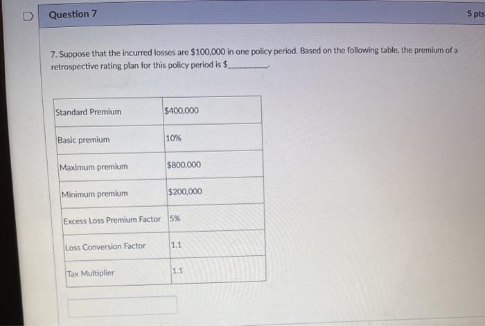 Solved Question 7 5 pts 7. Suppose that the incurred losses | Chegg.com Solved Question 7 5 pts 7. Suppose that the incurred losses | Chegg.com