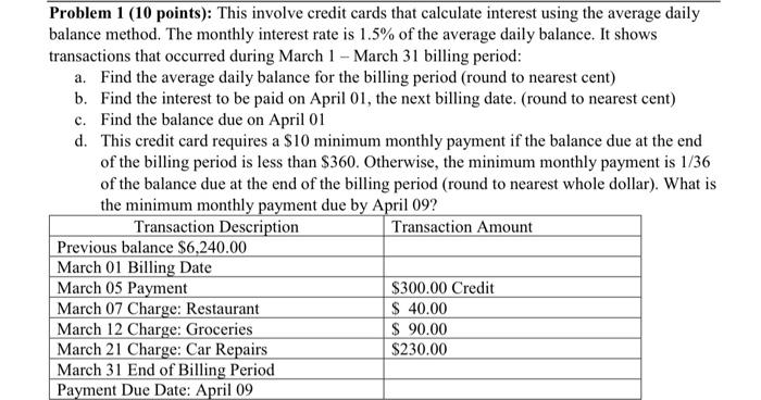 Solved Problem 1 (10 points): This involve credit cards that | Chegg.com