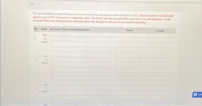 Solved For each situation, prepare the journal entry to | Chegg.com