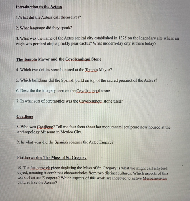 Introduction to the Aztecs 1. What did the Aztecs | Chegg.com