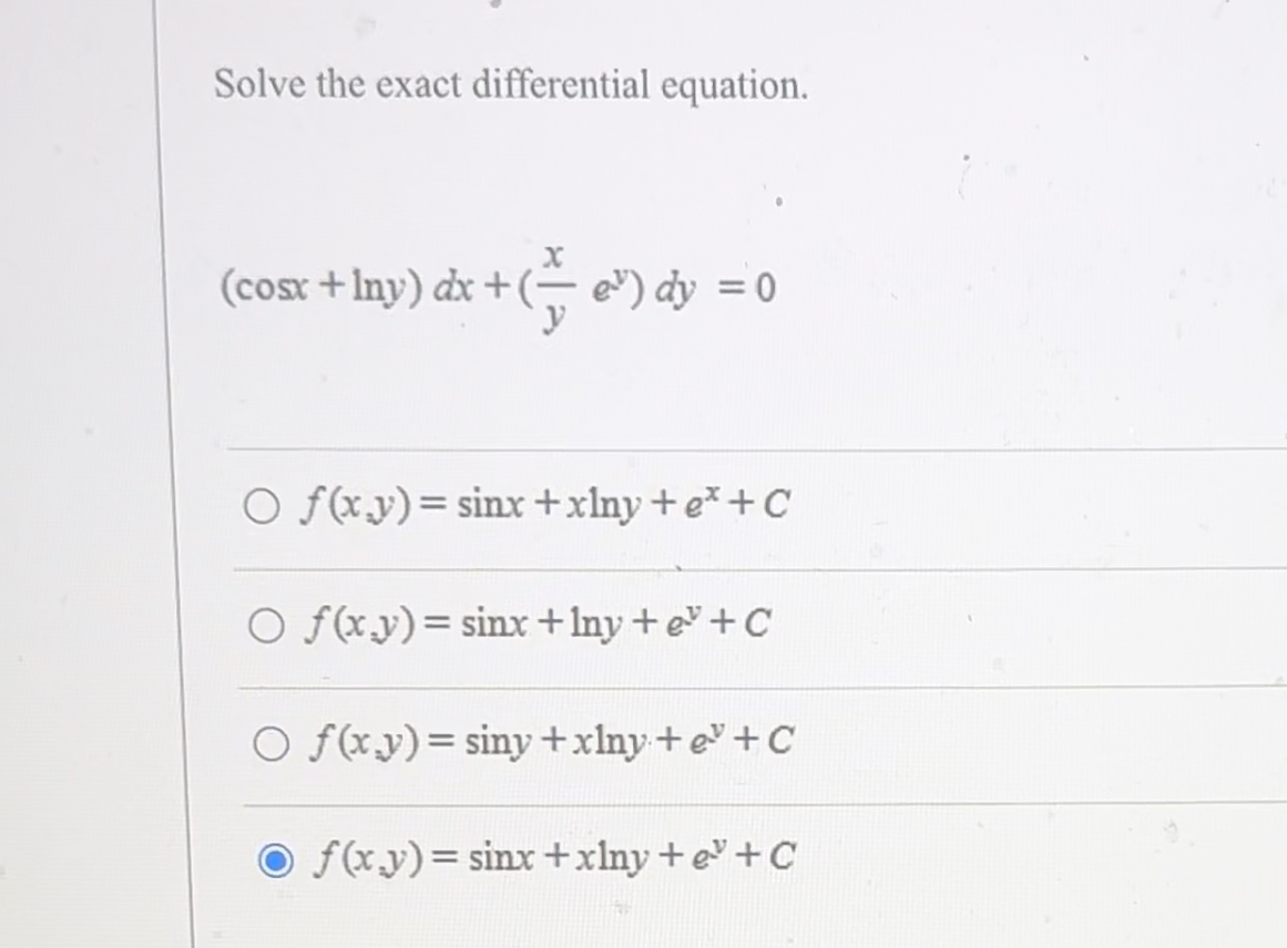 Solved Solve the exact differential | Chegg.com