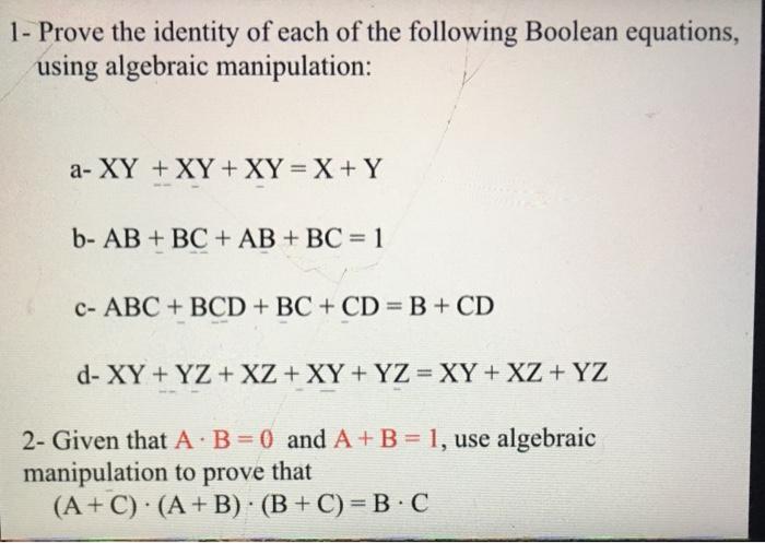 Solved 1- Prove the identity of each of the following | Chegg.com