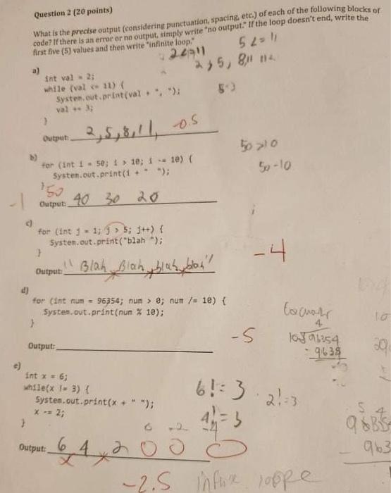 Solved Question 2 (20 points) What is the precise output | Chegg.com
