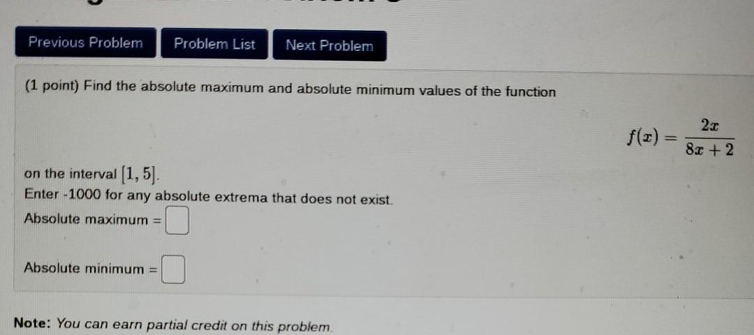 Solved Previous Problem Problem List Next Problem (1 point) | Chegg.com