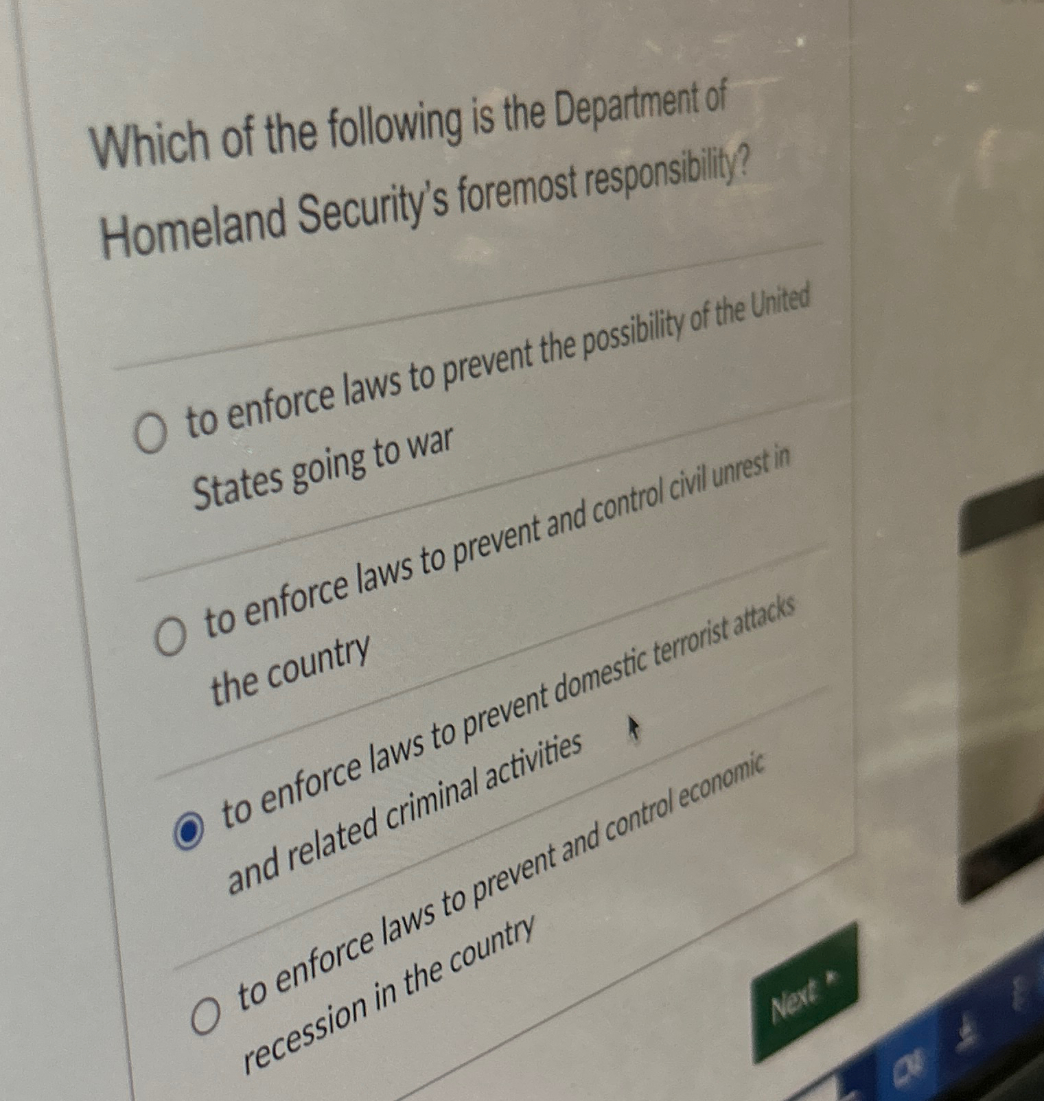 Solved Which of the following is the Department of Homeland | Chegg.com