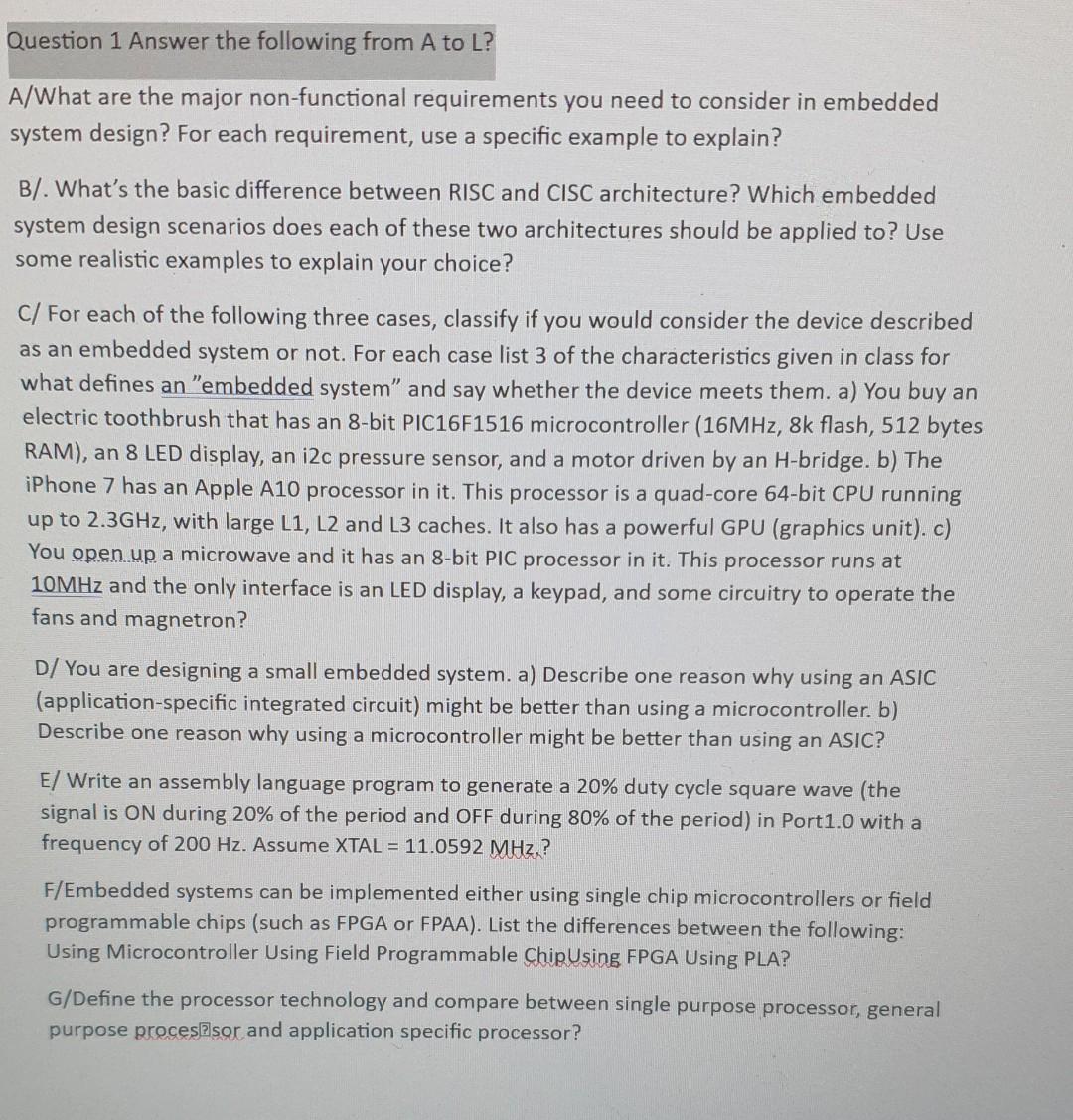 Solved Question 1 Answer the following from A to L ? A/What | Chegg.com