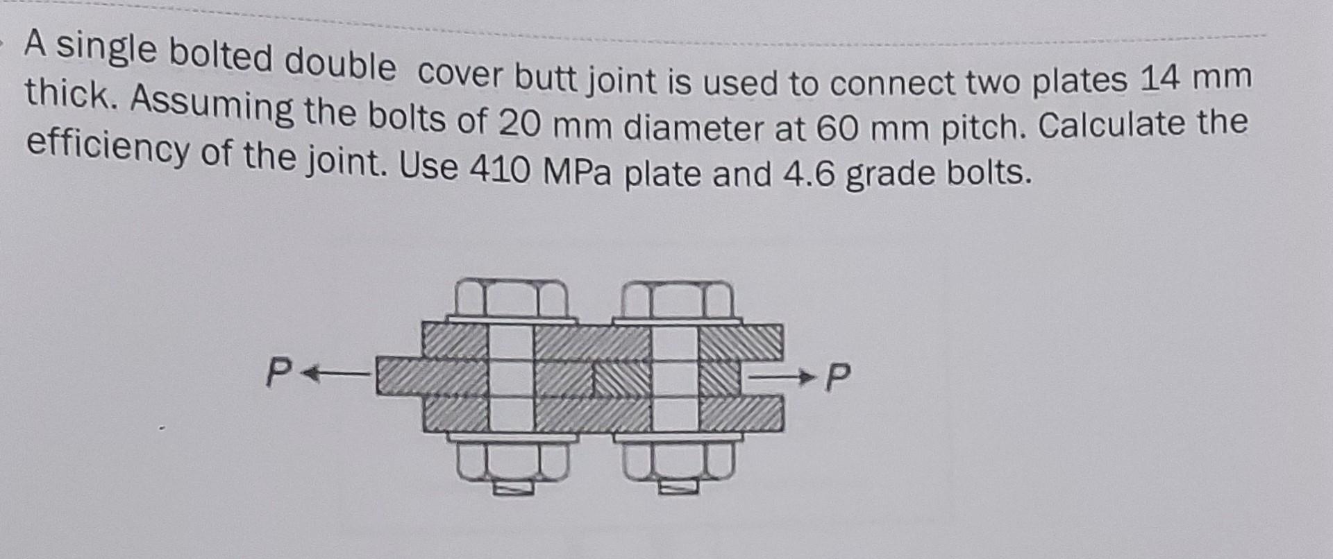 Solved A single bolted double cover butt joint is used to | Chegg.com