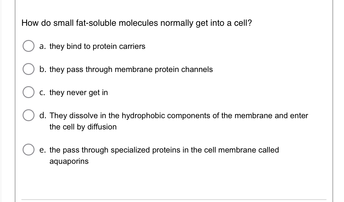 Solved How do small fat-soluble molecules normally get into | Chegg.com
