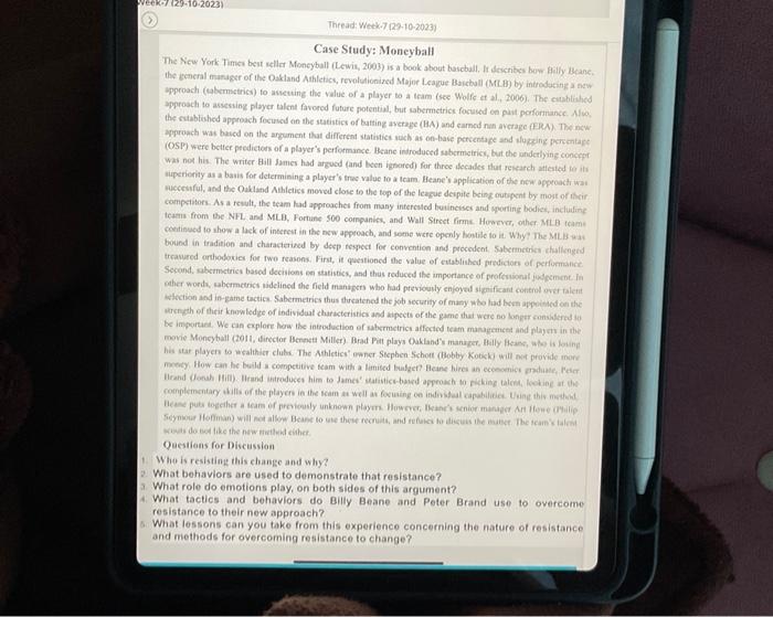 Solved Case Study: Moneyball The New York Times beut seller | Chegg.com