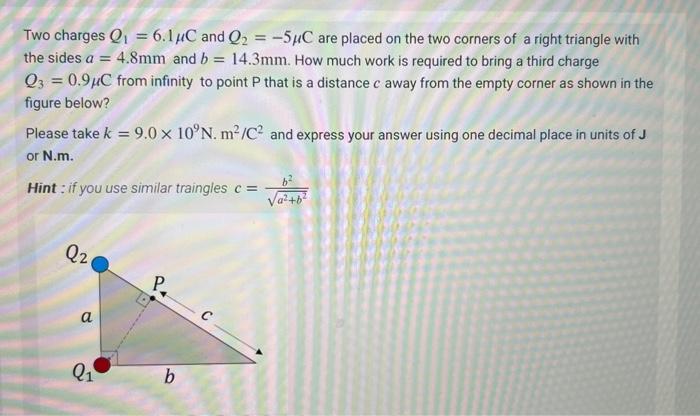 Solved Two charges Q1=6.1μC and Q2=−5μC are placed on the | Chegg.com
