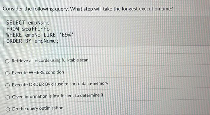 Solved Consider the following query. What step will take the | Chegg.com