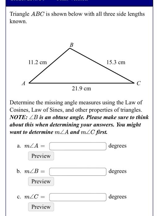 Solved Triangle ABC is shown below with all three side | Chegg.com