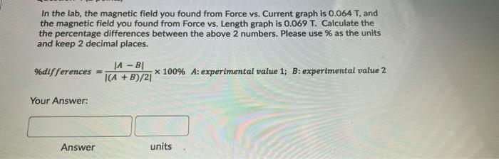 Solved In the lab, the magnetic field you found from Force | Chegg.com