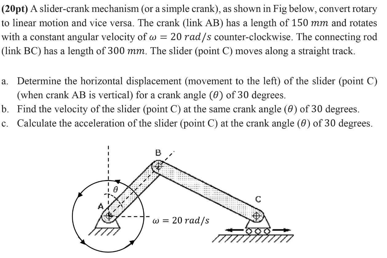 Solved (20pt) ﻿A slider-crank mechanism (or a simple crank), | Chegg.com