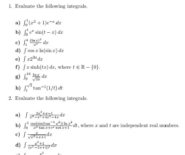 Solved 1. Evaluate the following integrals. a) \\( | Chegg.com
