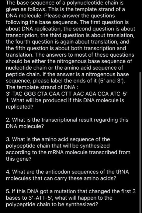 Solved The base sequence of a polynucleotide chain is given | Chegg.com