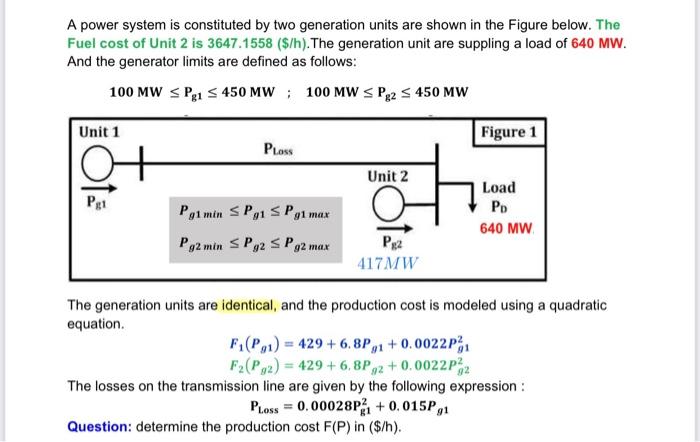 A power system is constituted by two generation units | Chegg.com