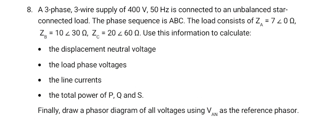 Solved A 3-phase, 3-wire supply of 400V,50Hz ﻿is connected | Chegg.com