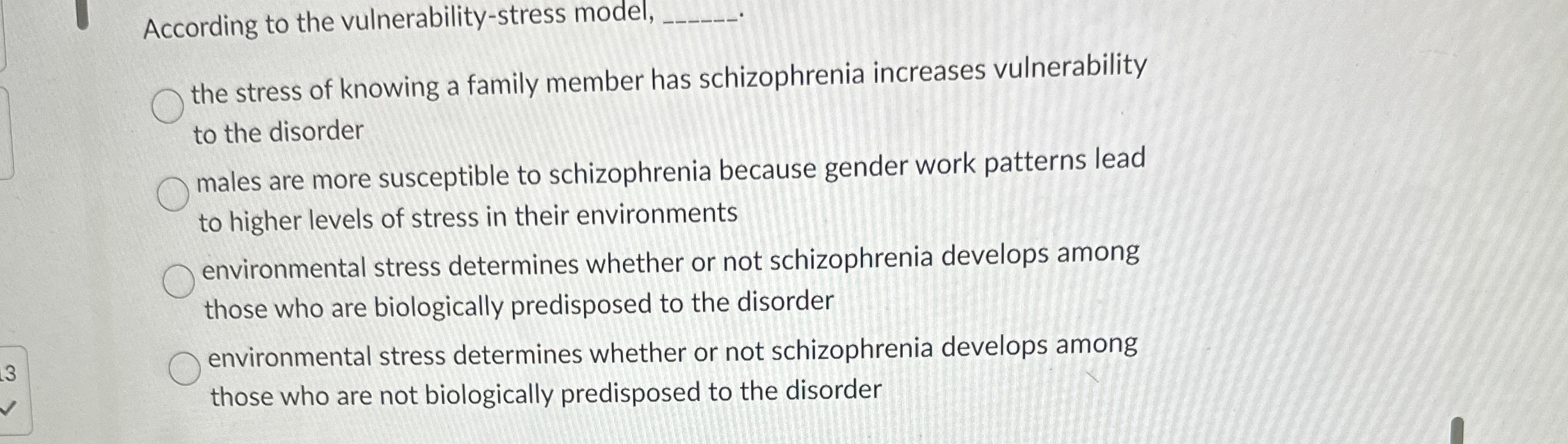 Solved According to the vulnerability-stress model, q,the | Chegg.com
