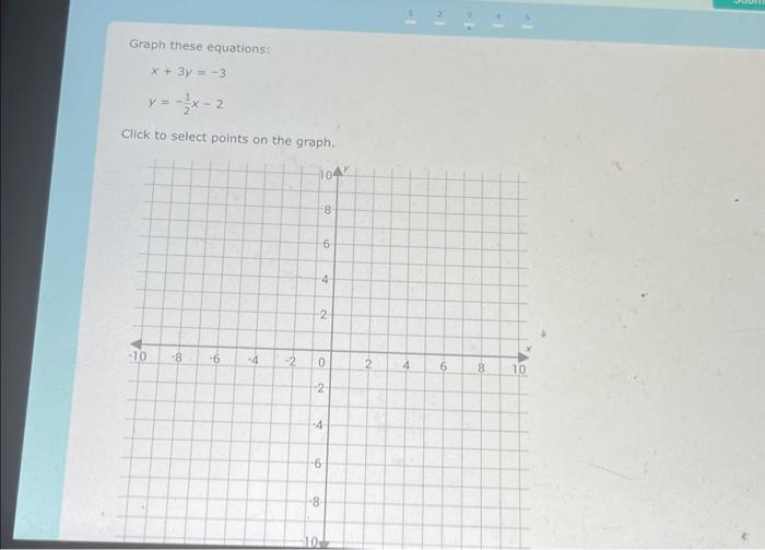Solved Graph these equations: x+3y=−3y=−21x−2 Click to | Chegg.com