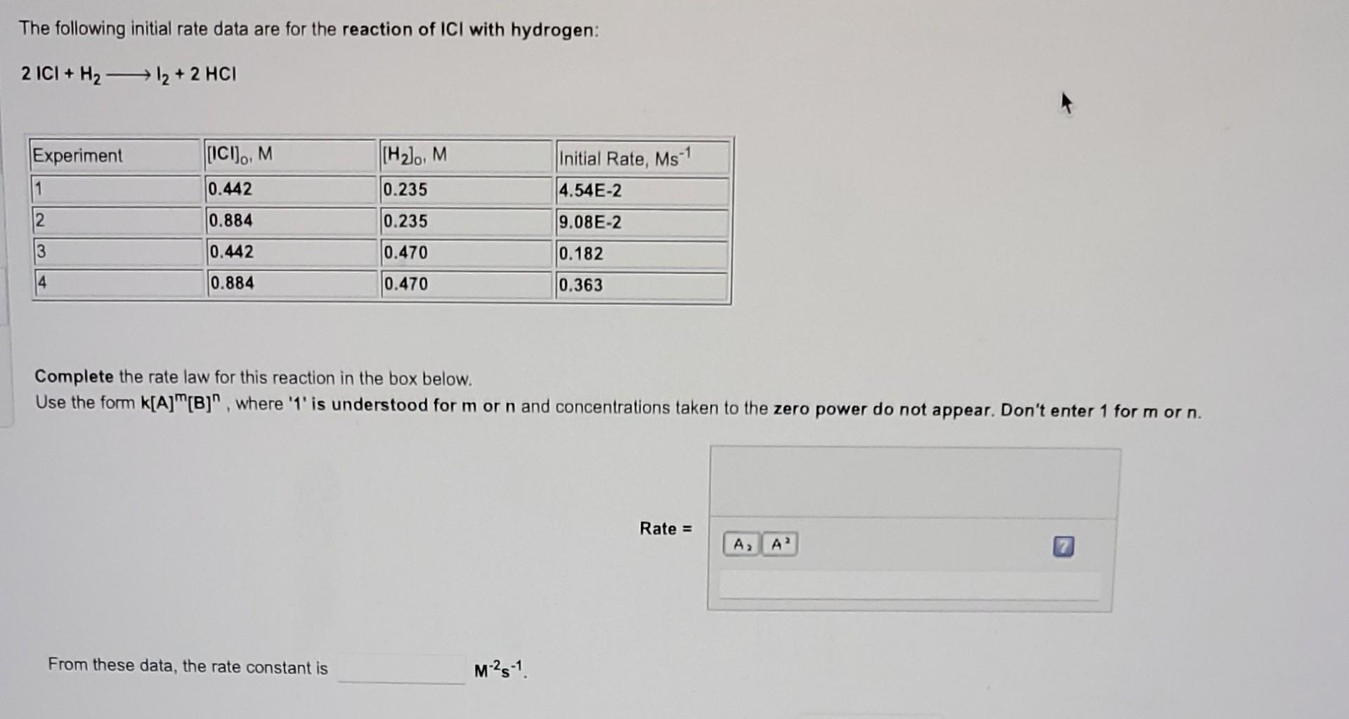 Solved The following initial rate data are for the reaction | Chegg.com