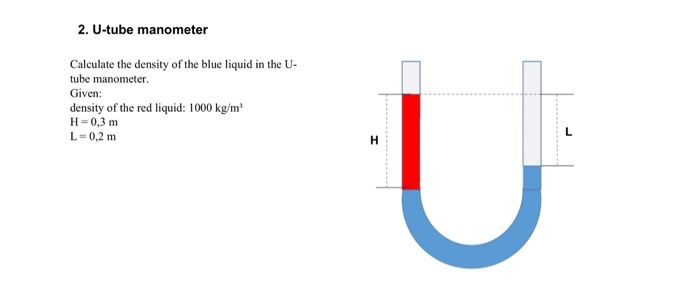 Solved 2. U-tube manometer Calculate the density of the blue | Chegg.com