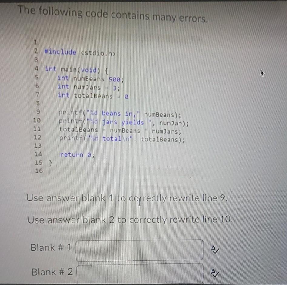 Solved The following code contains many errors. 1 2 include | Chegg.com
