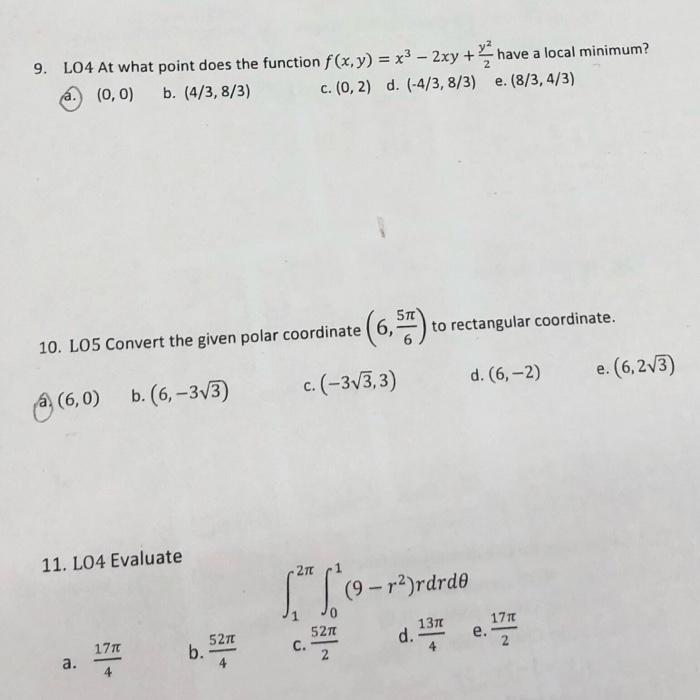 Solved 15. LO4 Consider the two dimensional function | Chegg.com
