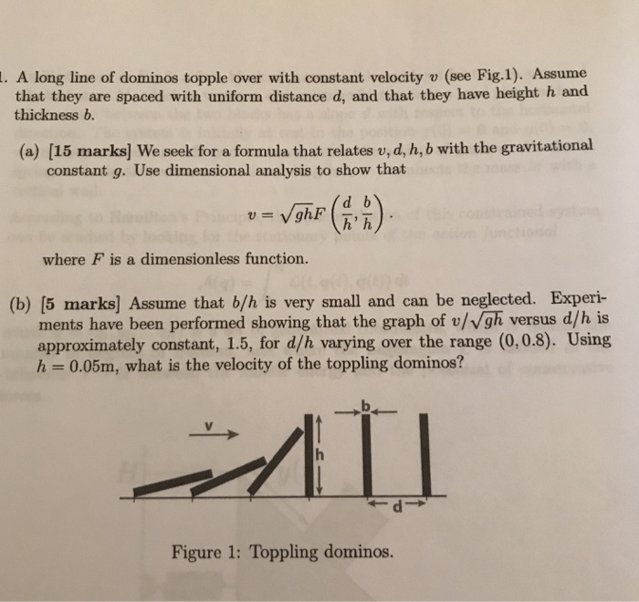 Solved . A long line of dominos topple over with constant | Chegg.com