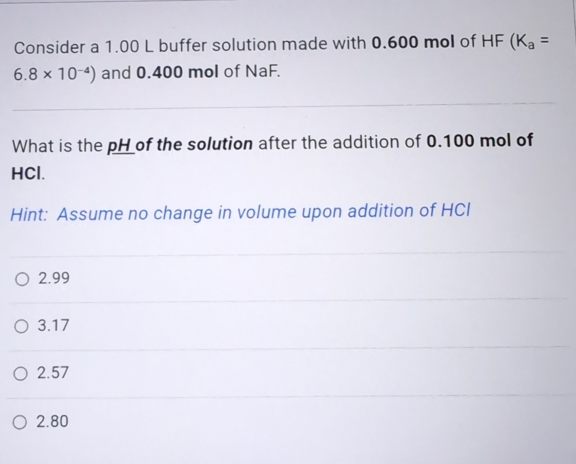 Solved Consider a 1.00L ﻿buffer solution made with 0.600mol | Chegg.com