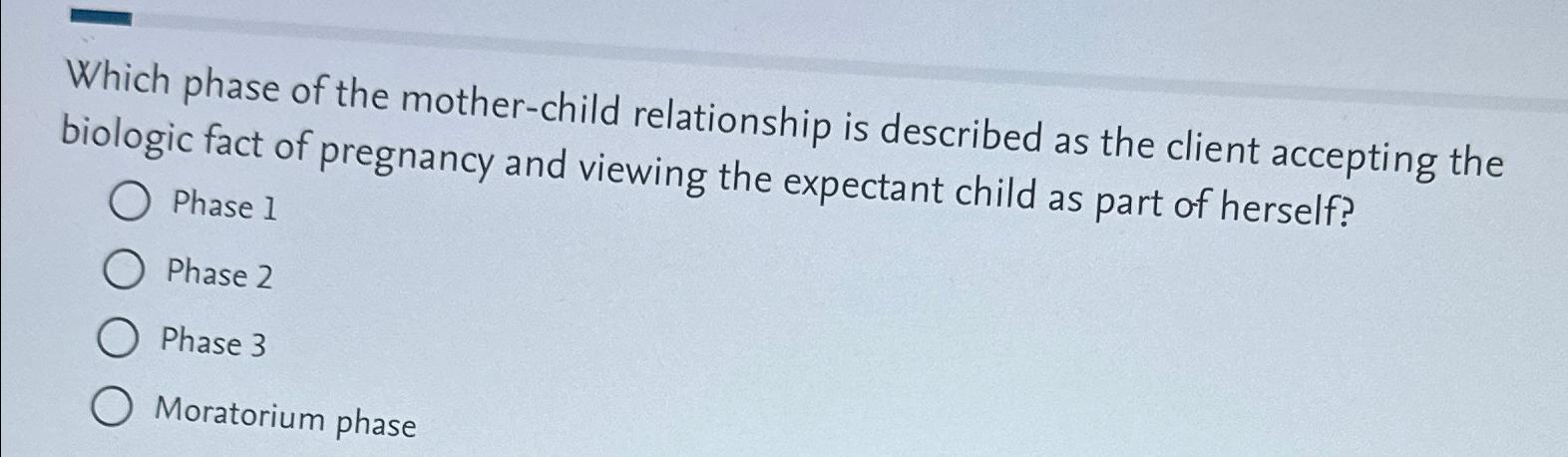 Solved Which phase of the mother-child relationship is | Chegg.com