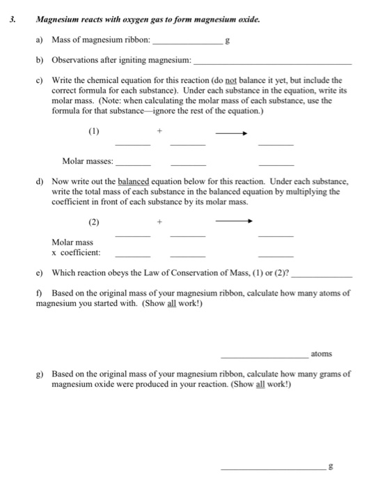 3. Magnesium reacts with oxygen gas to form magnesium | Chegg.com