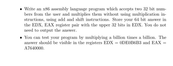Solved Write an x86 assembly language program which accepts | Chegg.com