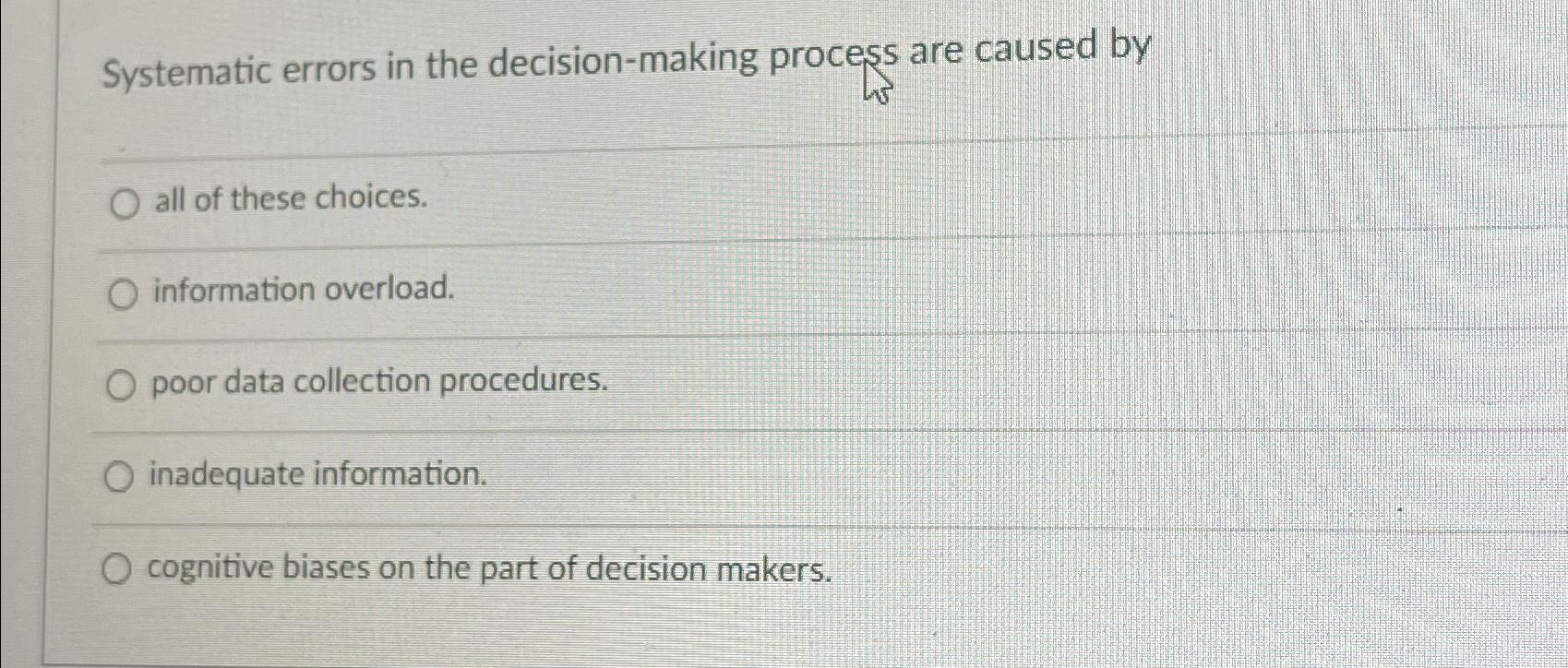 Solved Systematic errors in the decision-making process are | Chegg.com
