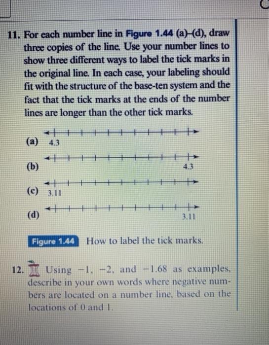 Solved 11. For each number line in Figure 1.44 (a) d), draw | Chegg.com