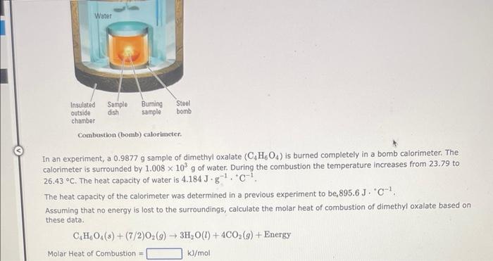Solved Combustion (bomb) calorimeter. In an experiment, a | Chegg.com