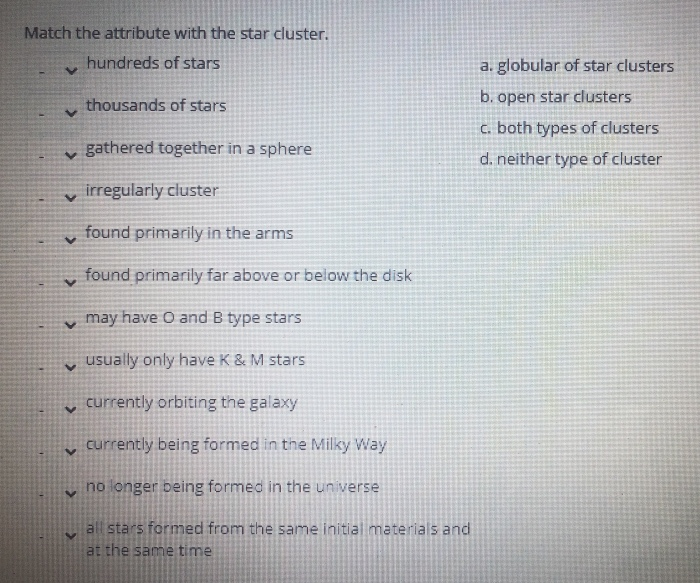 Solved Match the attribute with the star cluster. hundreds | Chegg.com