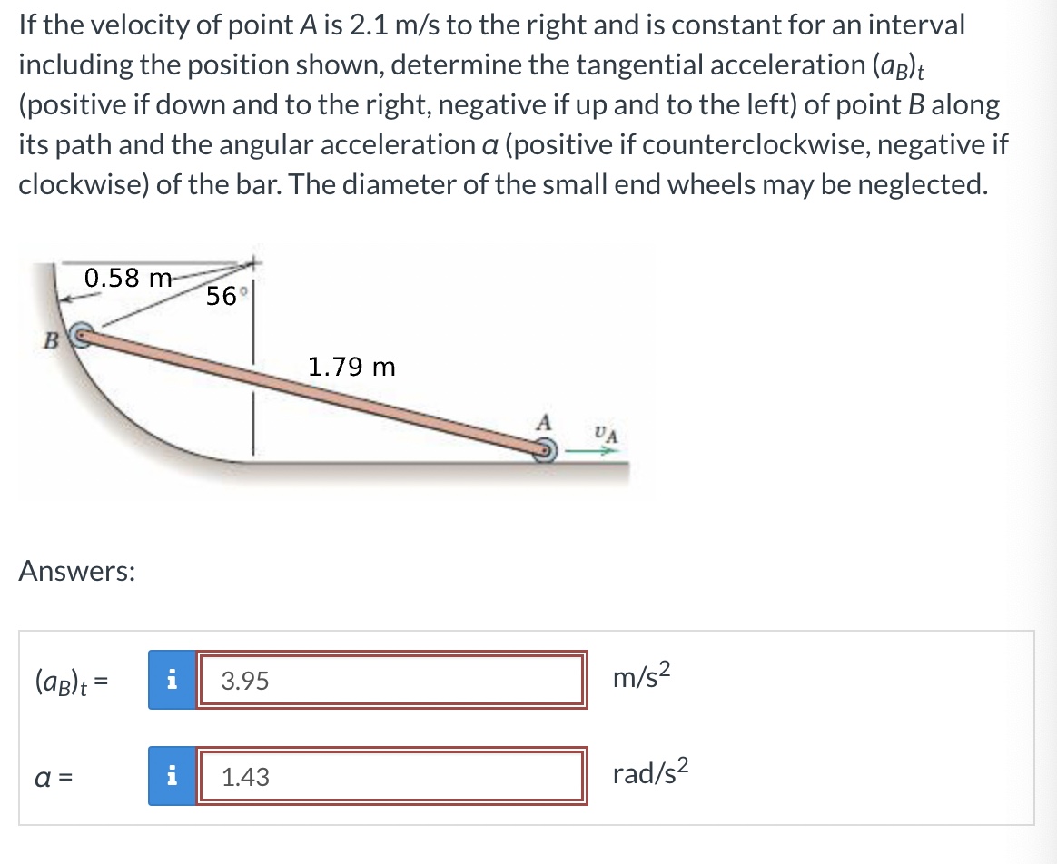 Solved If the velocity of point A is 2.1 ﻿m/s to the right | Chegg.com