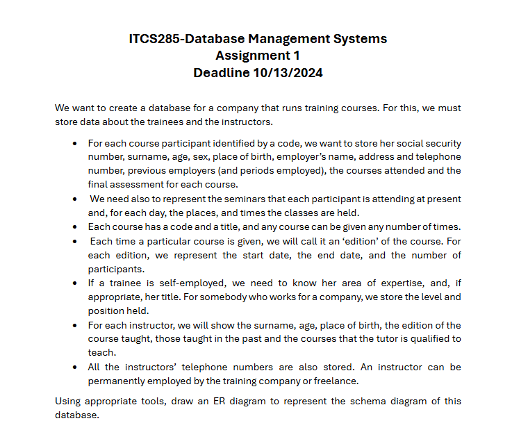Solved We want to create a database for a company that runs | Chegg.com