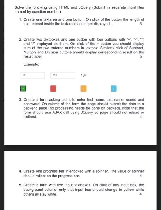Solved Solve the following using HTML and JQuery (Submit in | Chegg.com