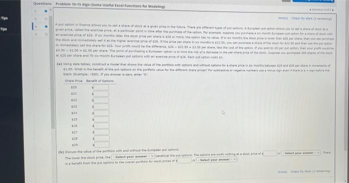 Solved Questions Problem 10-15 Algo (Some Useful Excel | Chegg.com