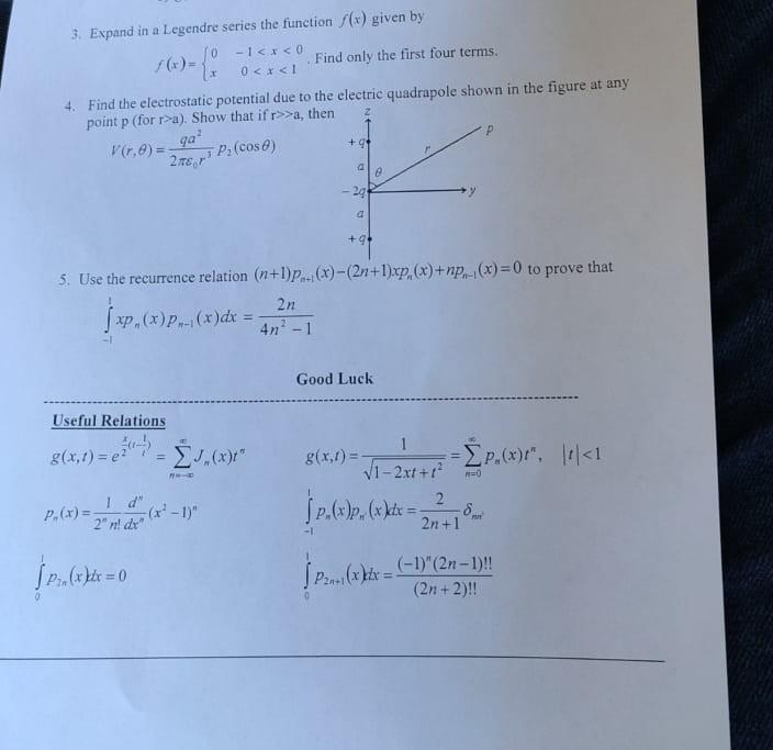 Solved 3. Expand in a Legendre series the function f(x) | Chegg.com