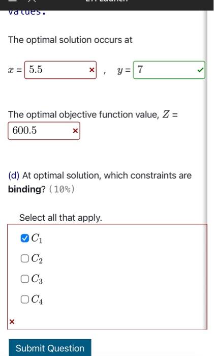 Solved The optimal solution occurs at x=,y=1 The optimal | Chegg.com